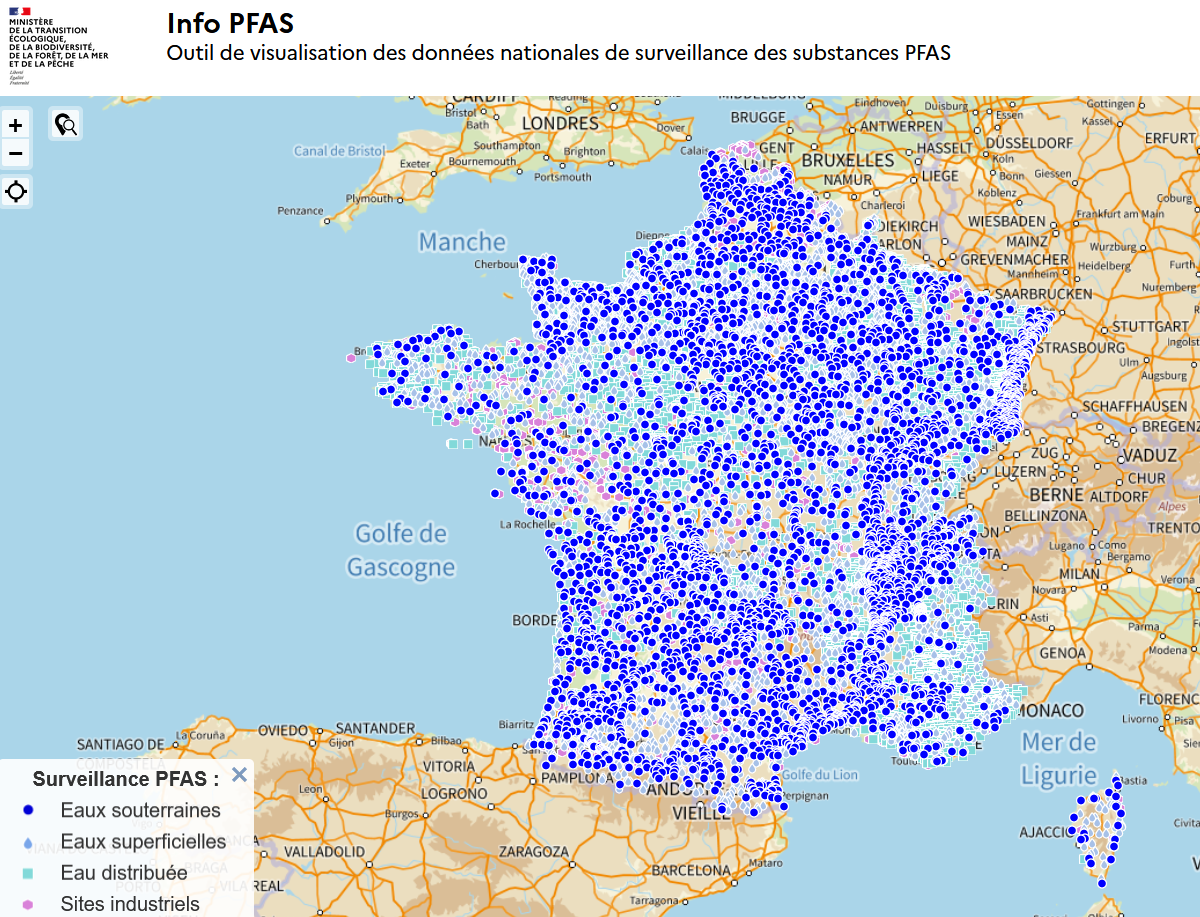 PFAS : une carte nationale pour visualiser 2,3 millions d’analyses